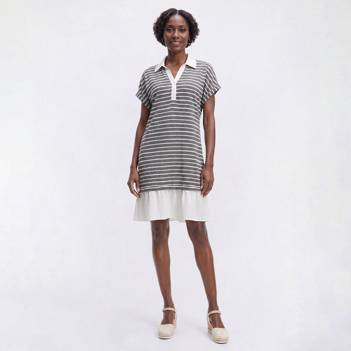 Click here for Plus Size Cure Short Sleeve Stripe Ruffle Hem Shif... prices